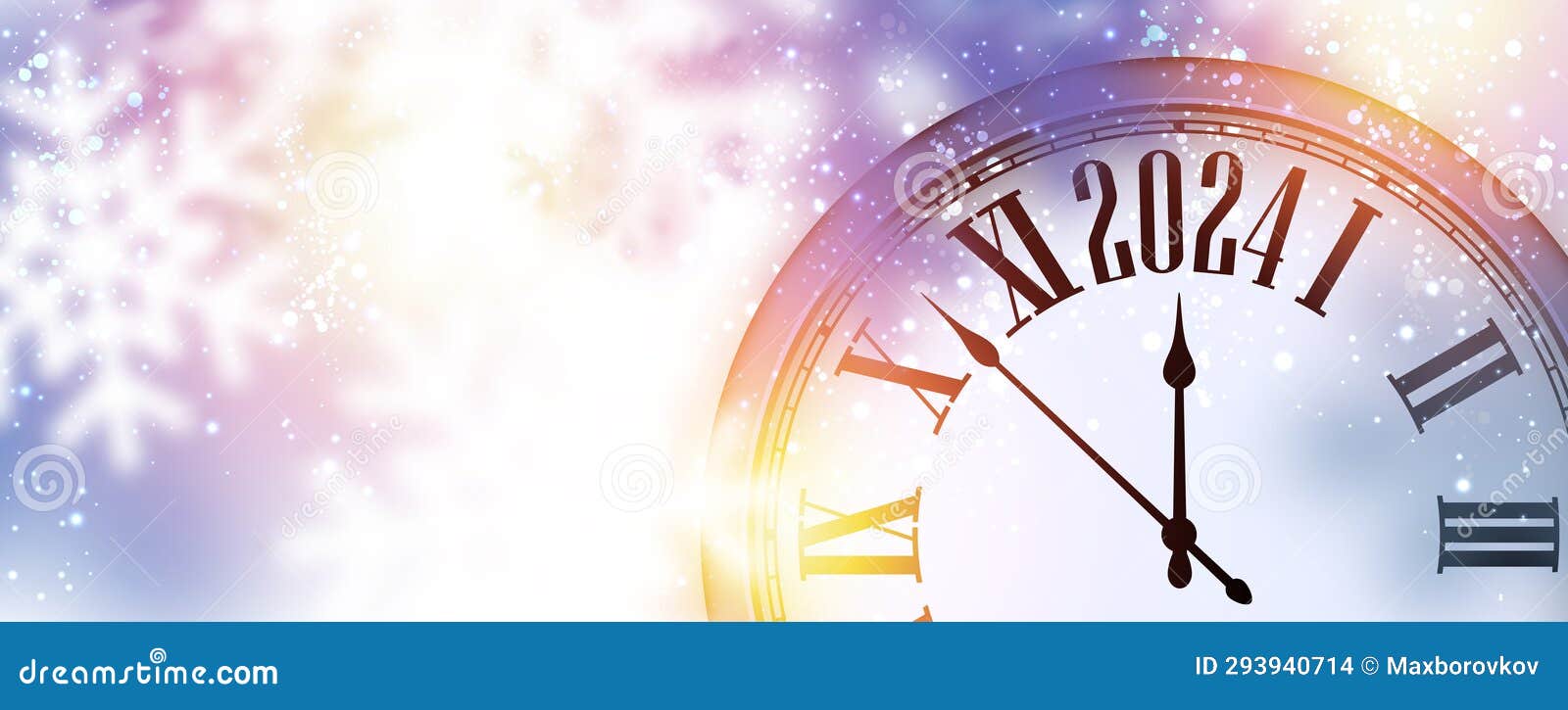 New Year 2024 Countdown Clock Over Silver Background with Lights and ...