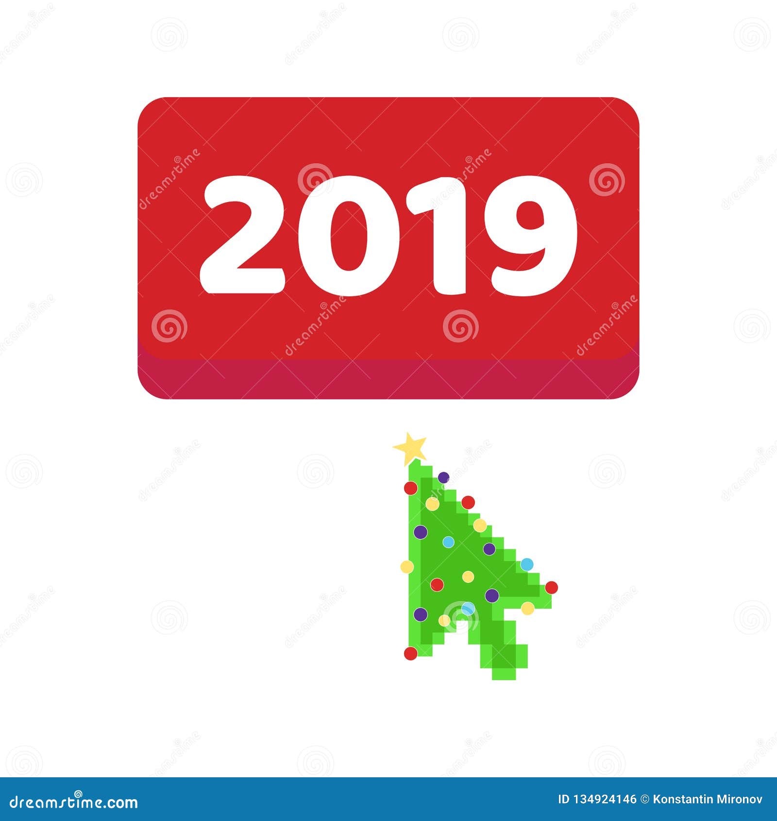 The Button 2019 with Arrow Cursor Christmas Tree Pixel Pointer Push. Stock Vector - Illustration ...