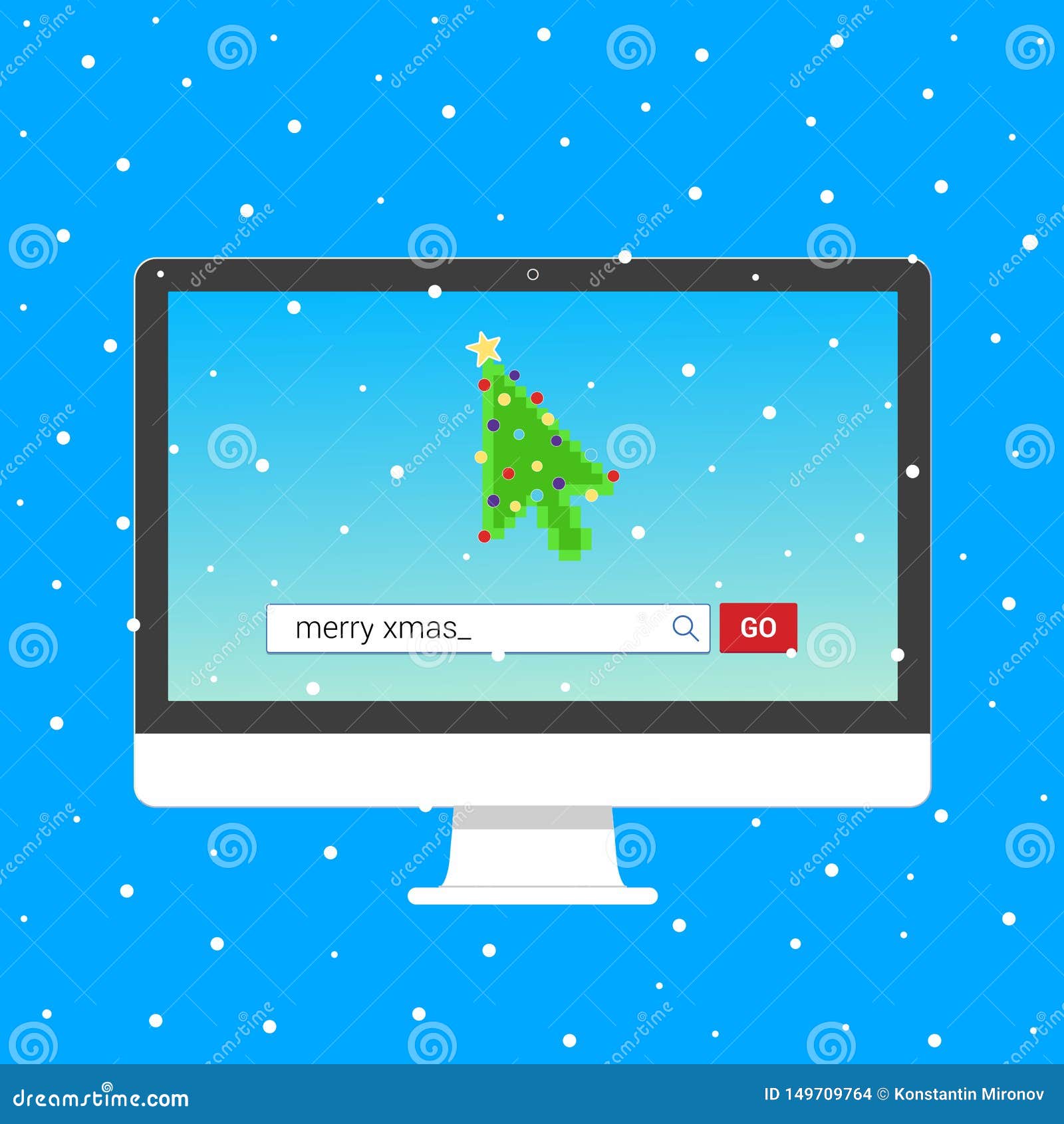 All in One PC Monitor Device with Search Bar with Text Merry Christmas and Button Go with ...