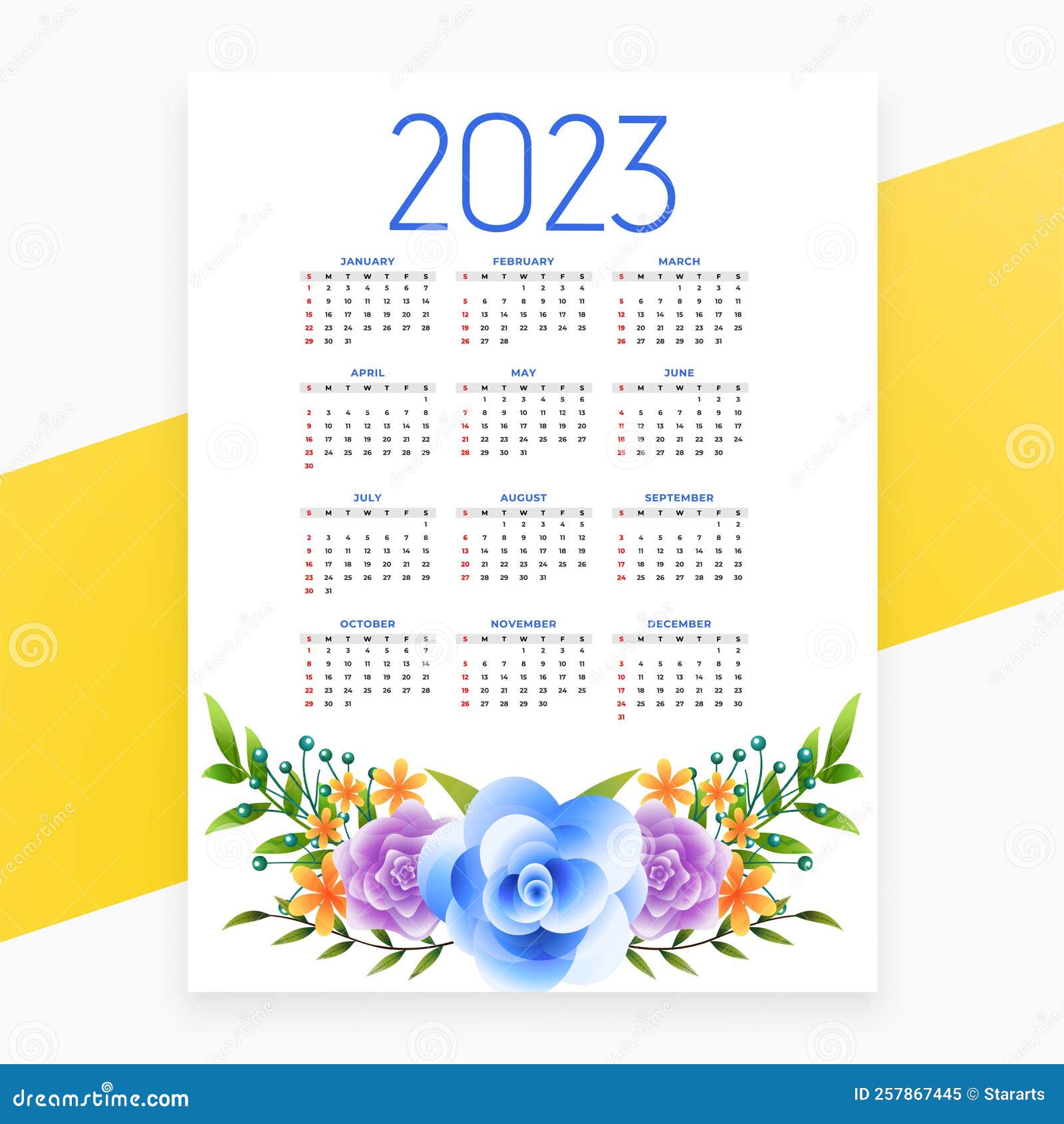 2023 New Year Decorative Calendar Layout Design Vector Stock Vector ...