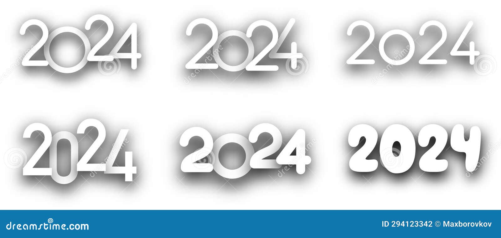 New Year 2024 Different Paper Numbers for Calendar Header on White ...