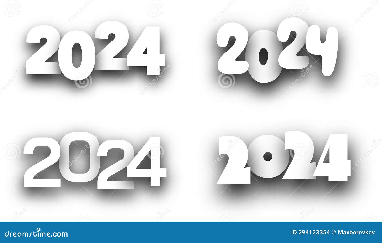 New Year 2024 Different Paper Numbers for Calendar Header on White ...