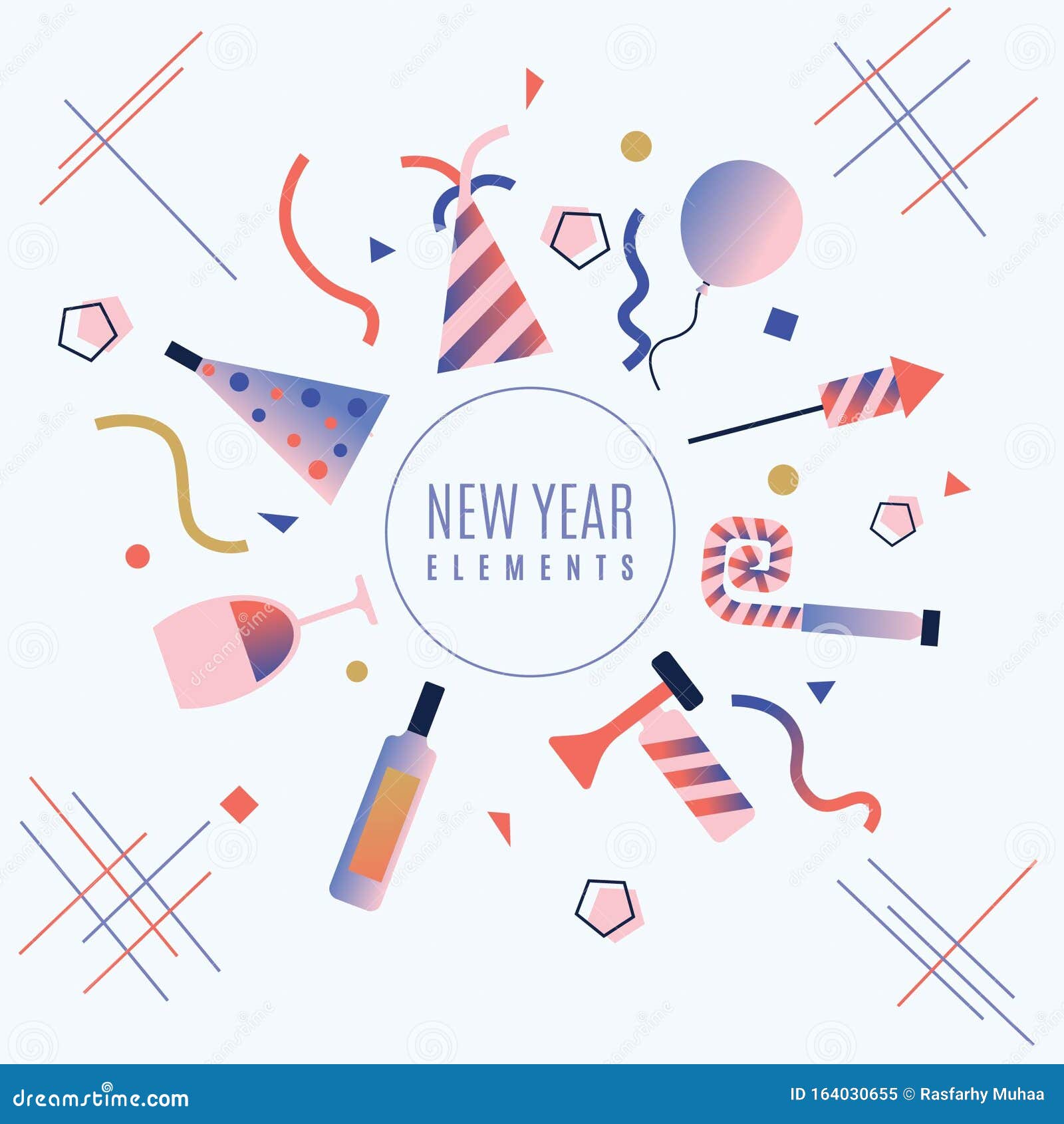 New Year Elements Gradient Retro Style Stock Vector - Illustration of ...