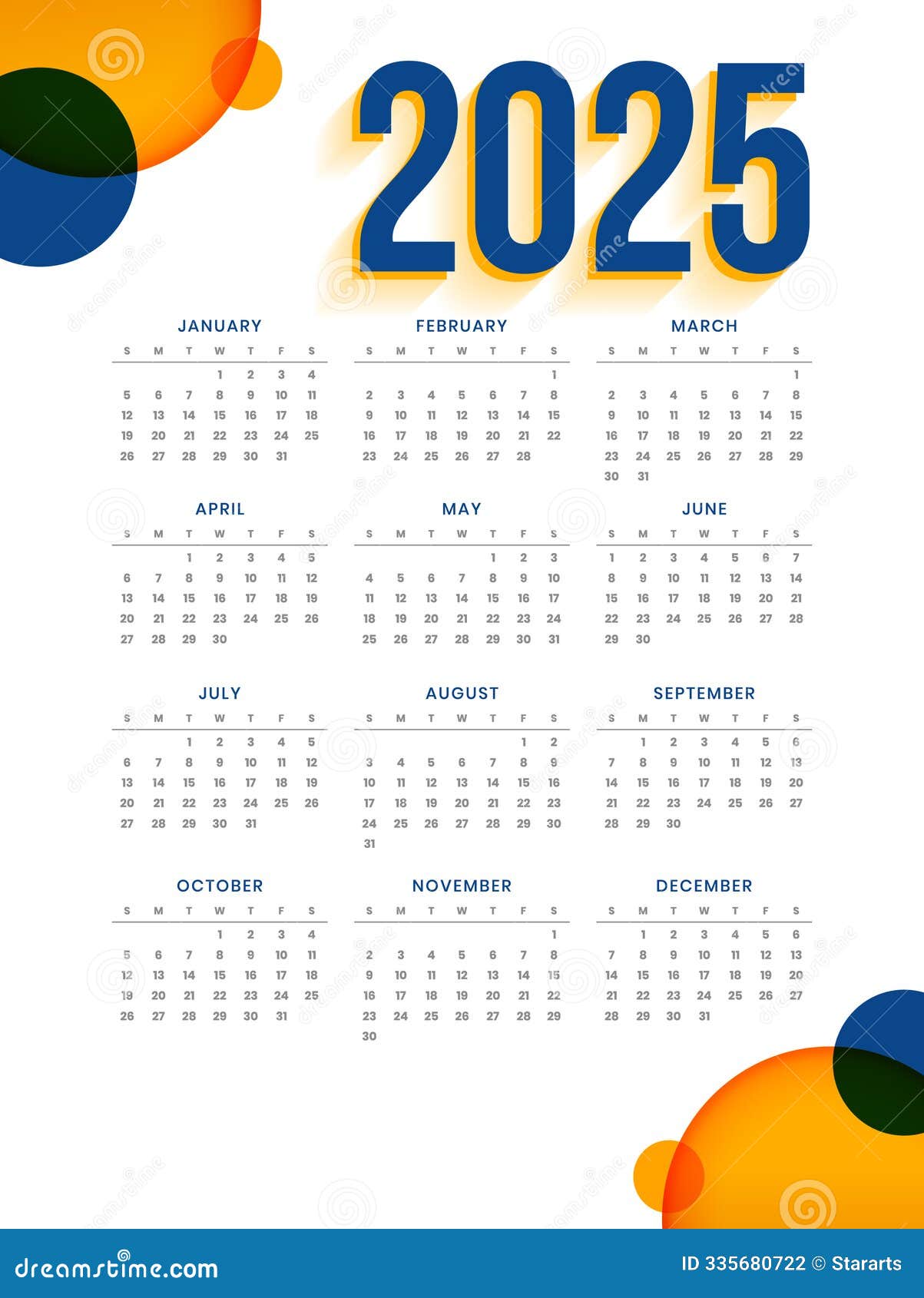 2025 New Year English Calendar Template in Modern Style Stock ...
