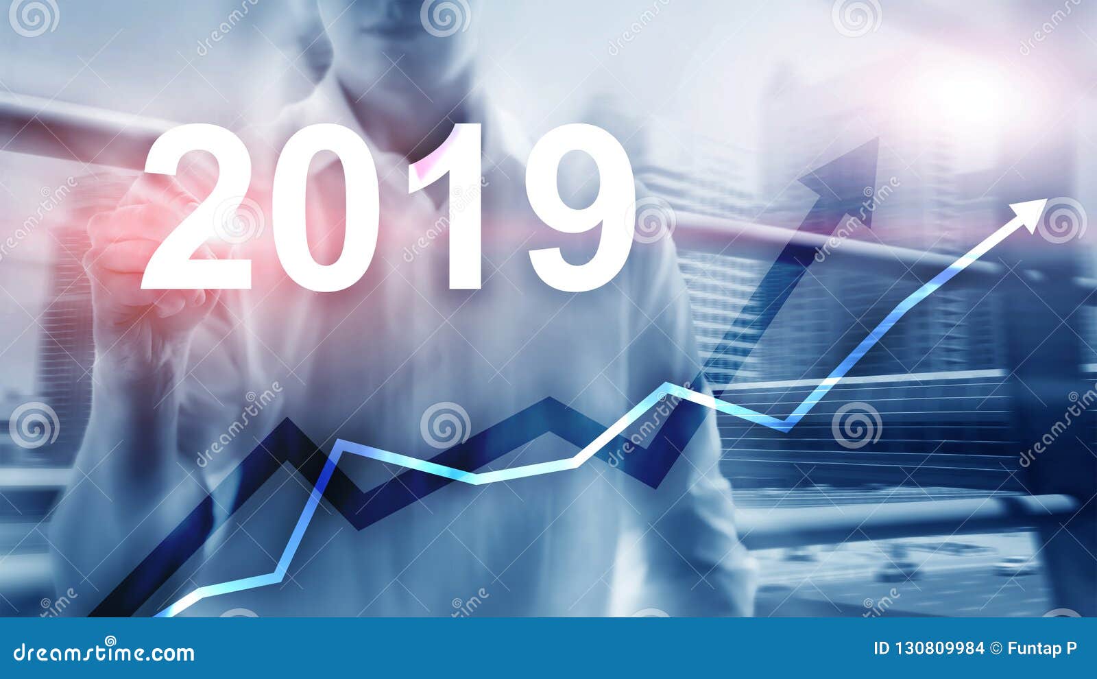 New Year 2019 Financial Growth Graph on Blurry Business Background ...