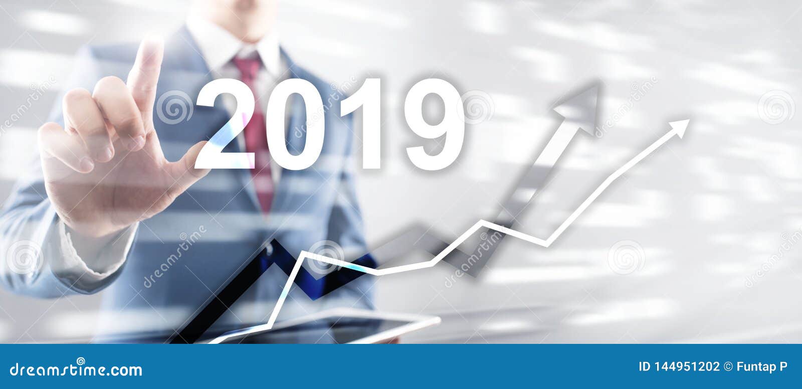 New Year 2019 Financial Growth Graph on Blurry Business Background ...