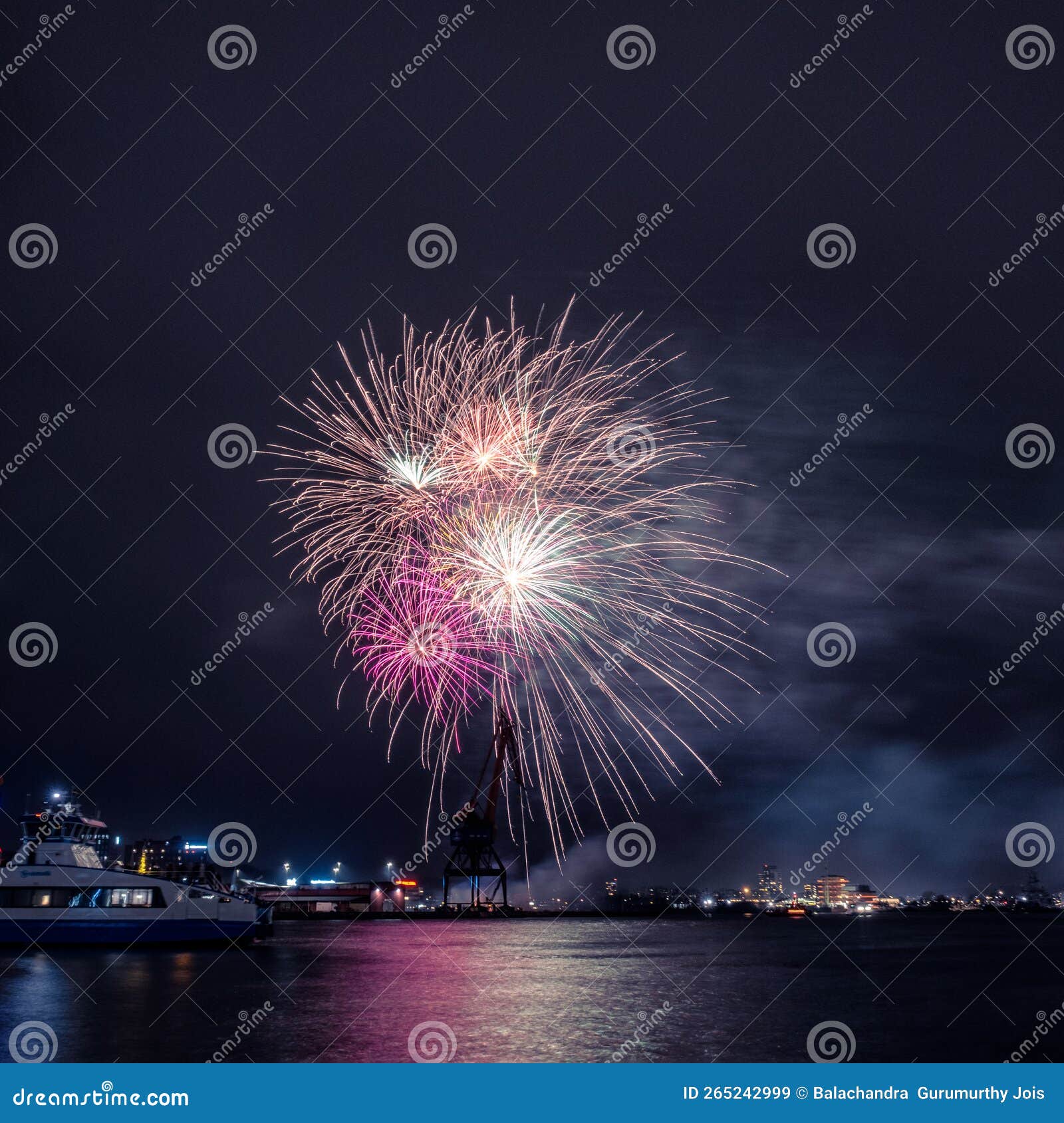 New Year Firework in Gothenburg Sweden with Water Bus in the Foreground ...