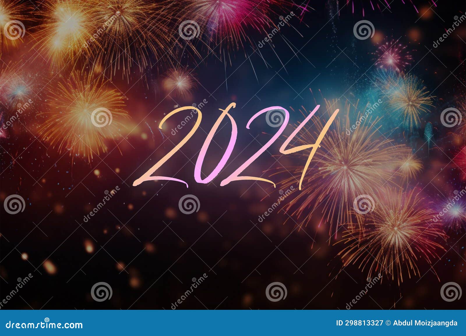 2024 New Year Fireworks Background Stock Illustration - Illustration of ...