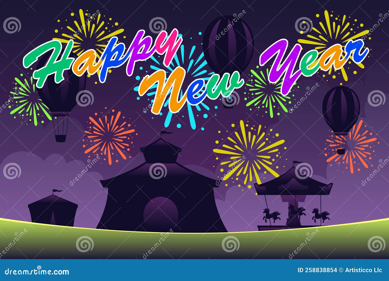 New Year Fireworks Banner Celebration Vector Illustration Stock Vector ...