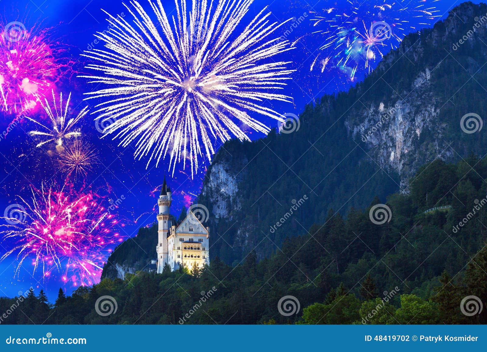 New Year Fireworks Display in Bavarian Alps Stock Photo - Image of ...