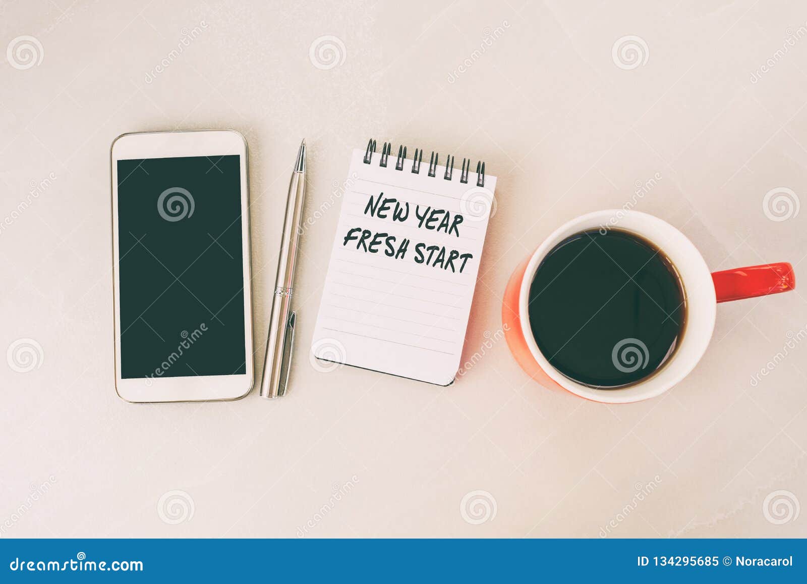 New Year Fresh Start Text on Note Pad Stock Image - Image of coffee ...