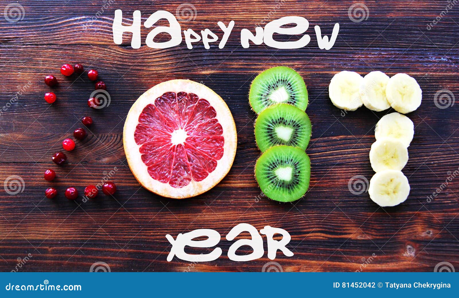 New Year 2017 of Fruit and Berries, Card Stock Photo - Image of ...