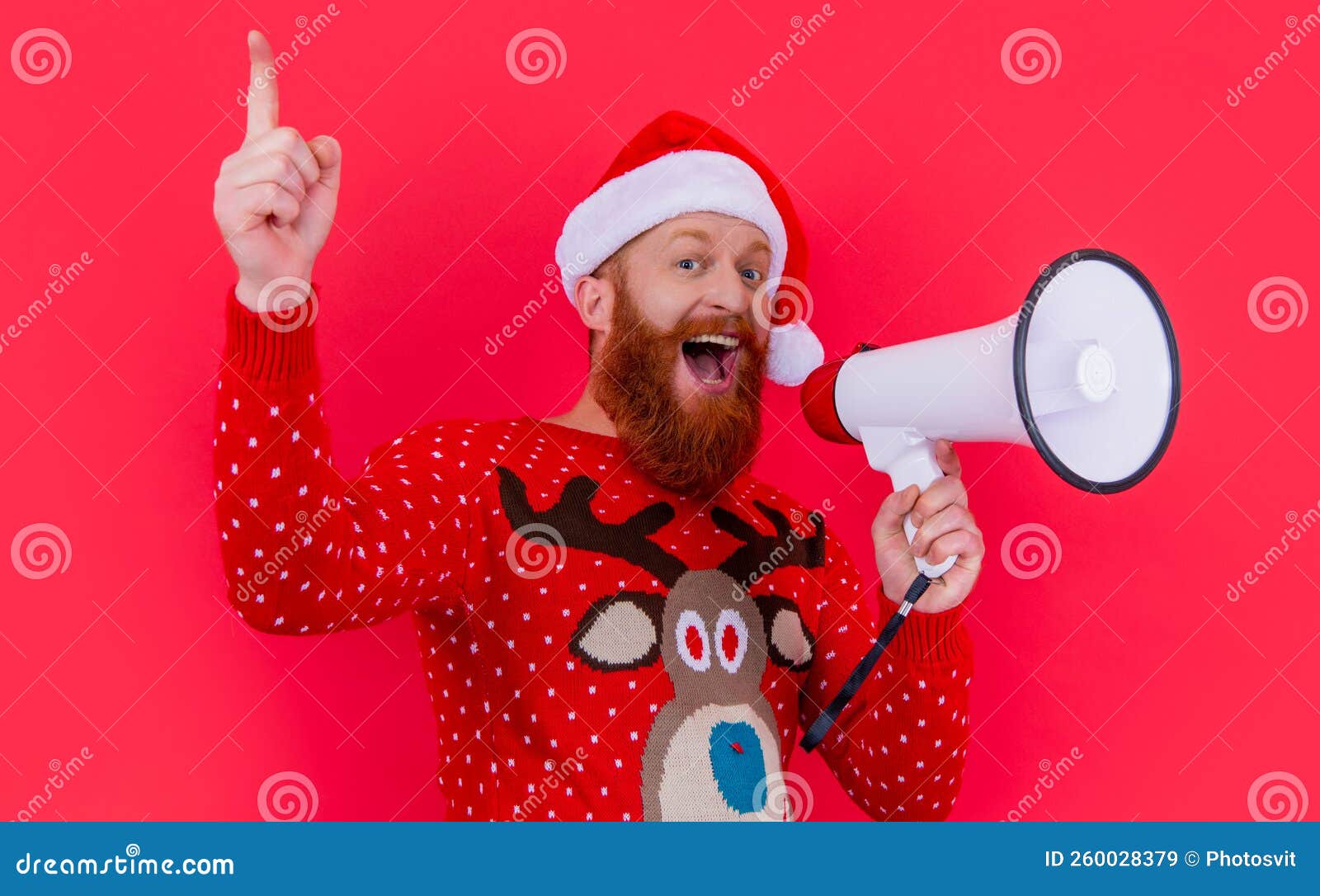 New Year Holiday Inspired Man Announcing In Loudspeaker About New Year Sales Stock Image