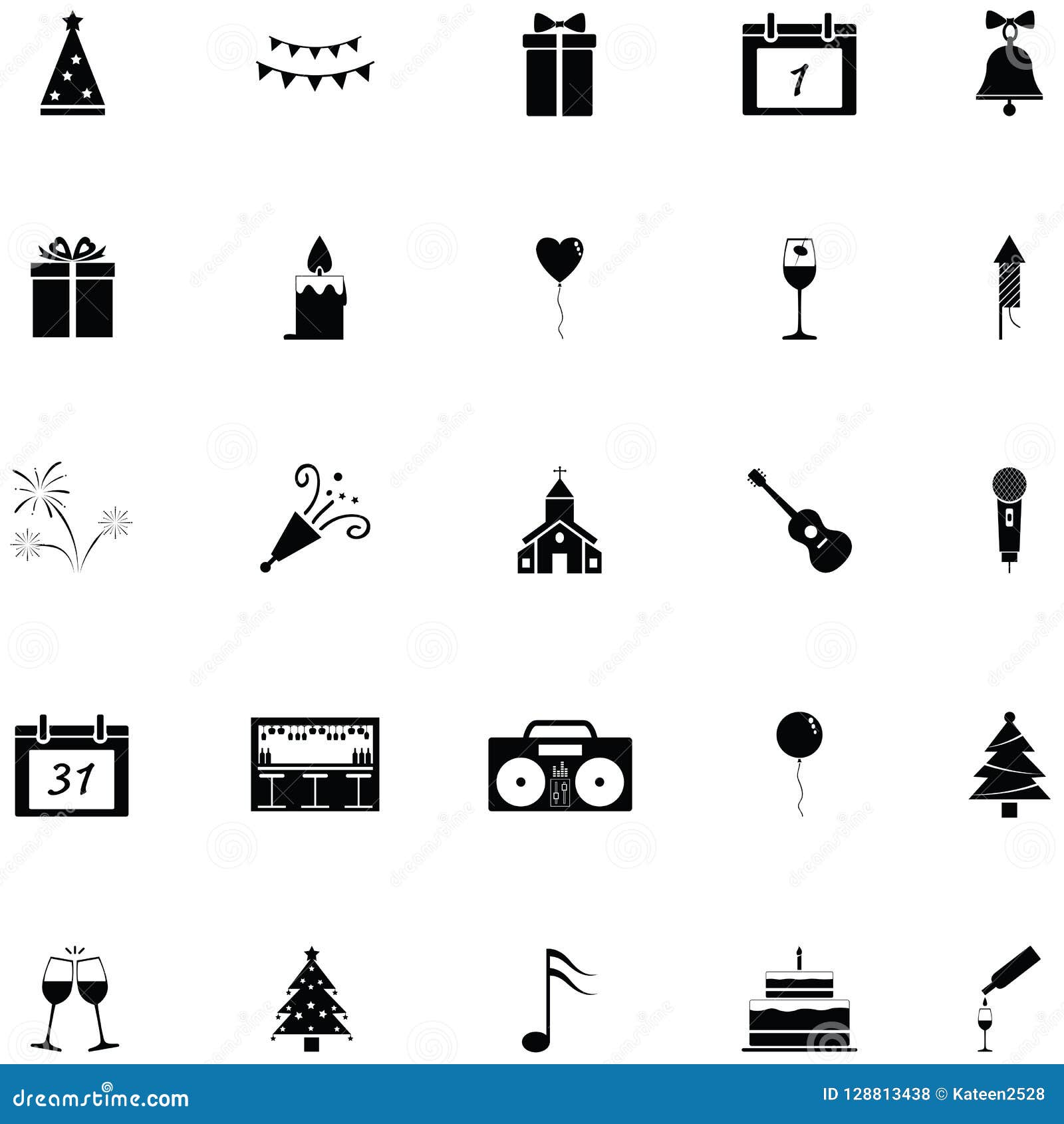 New year icon set stock vector. Illustration of confetti - 128813438