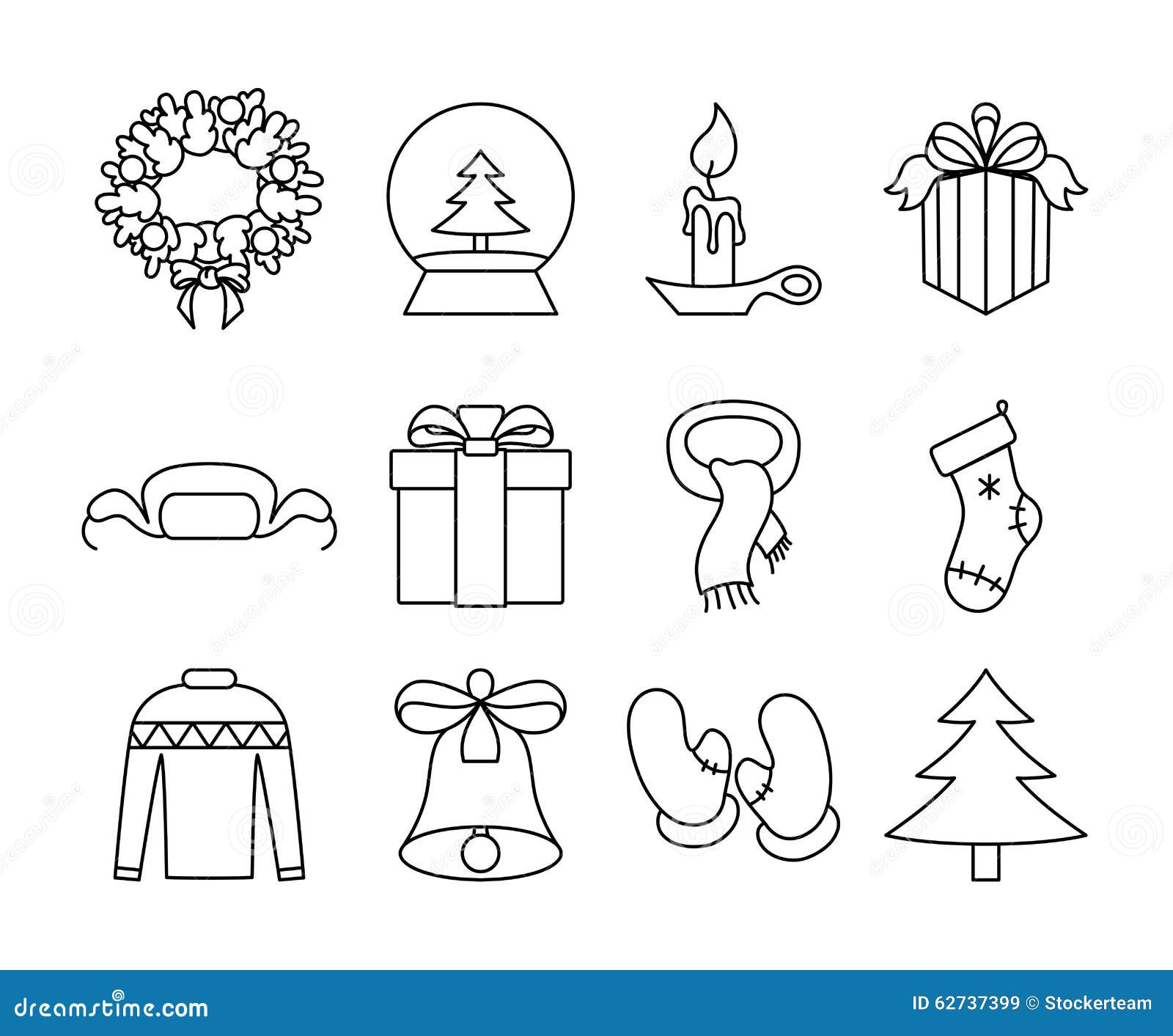 New Year Icons Black and White Stock Illustration - Illustration of ...