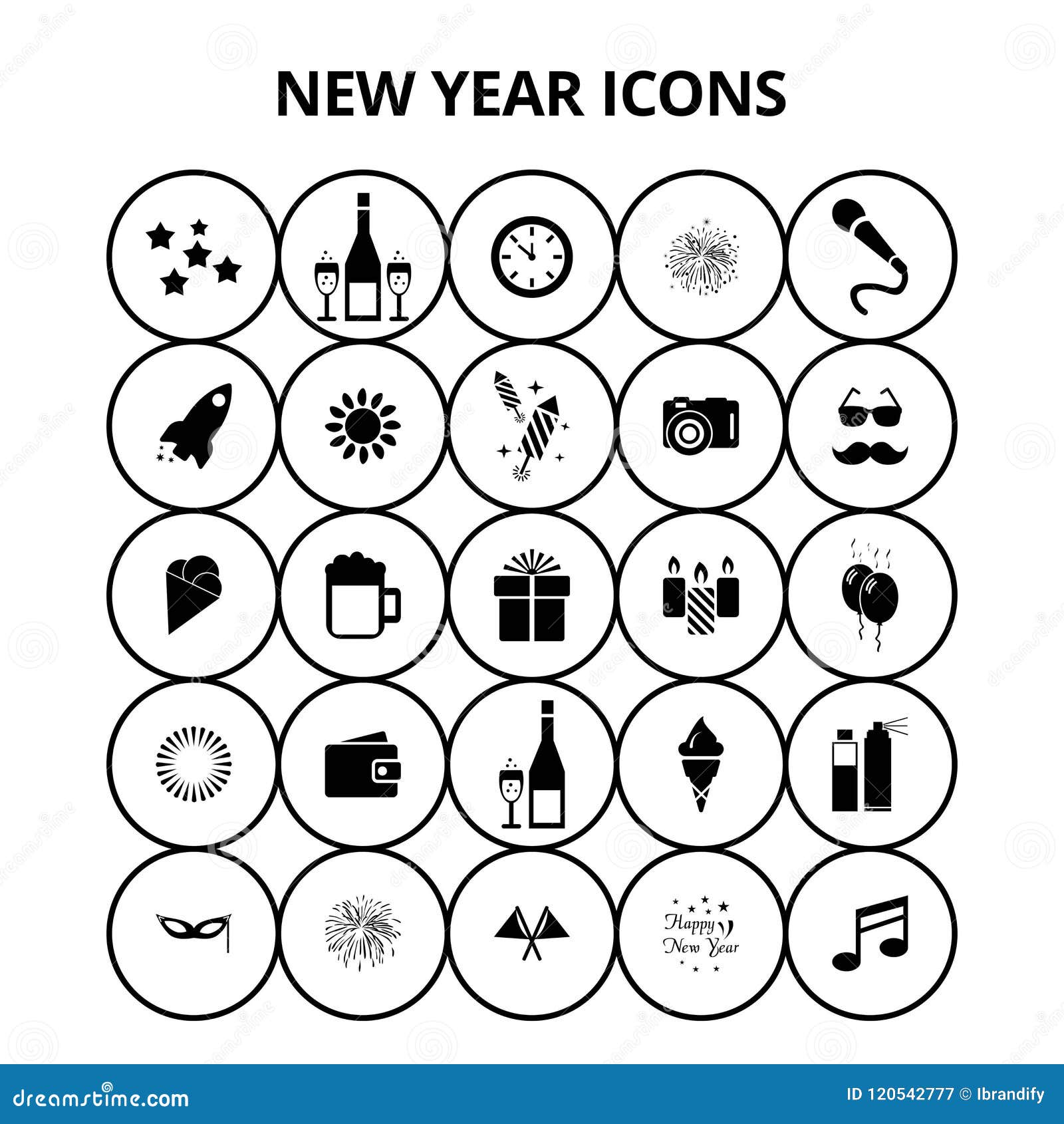 New Year Icons stock vector. Illustration of background - 120542777