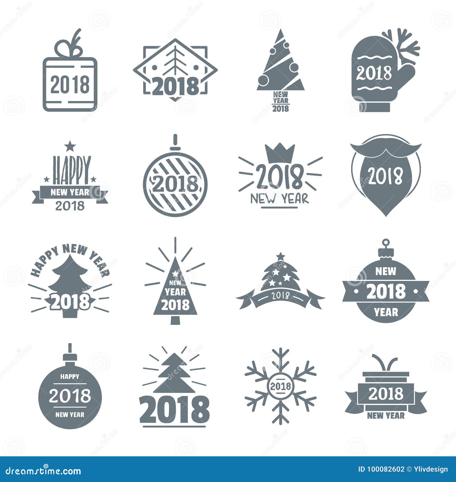 2018 New Year Logo Icons Set, Simple Style Stock Vector - Illustration ...