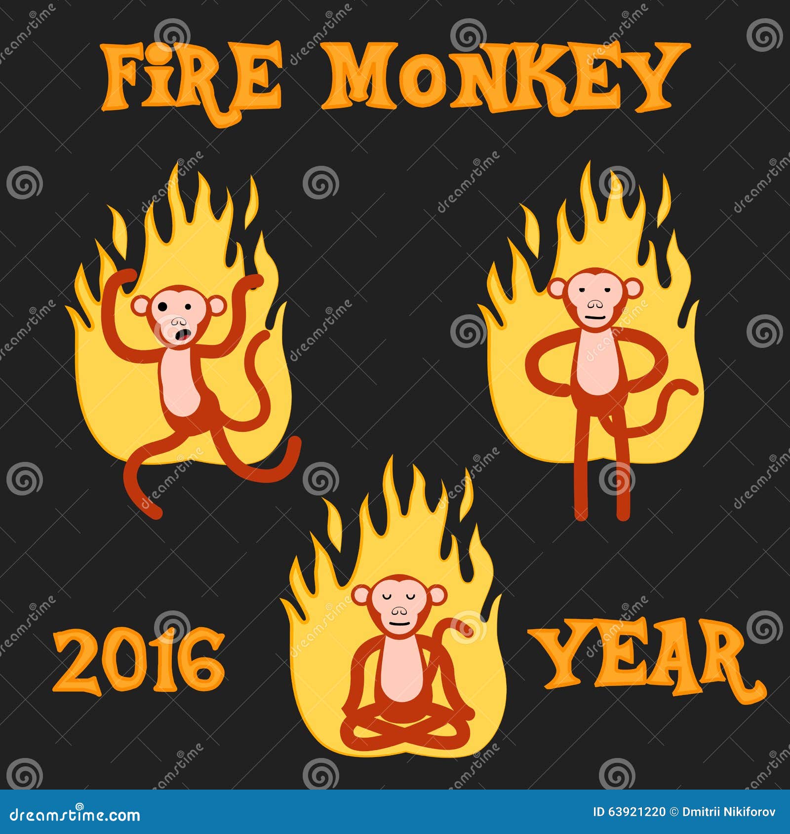 New Year Monkey in the Fire. Vector Illustration Stock Vector ...