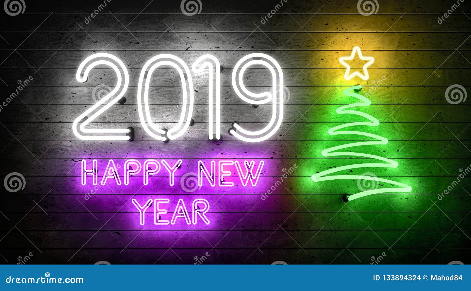 New Year 2019. Neon Shapes with Lights. Stock Illustration ...