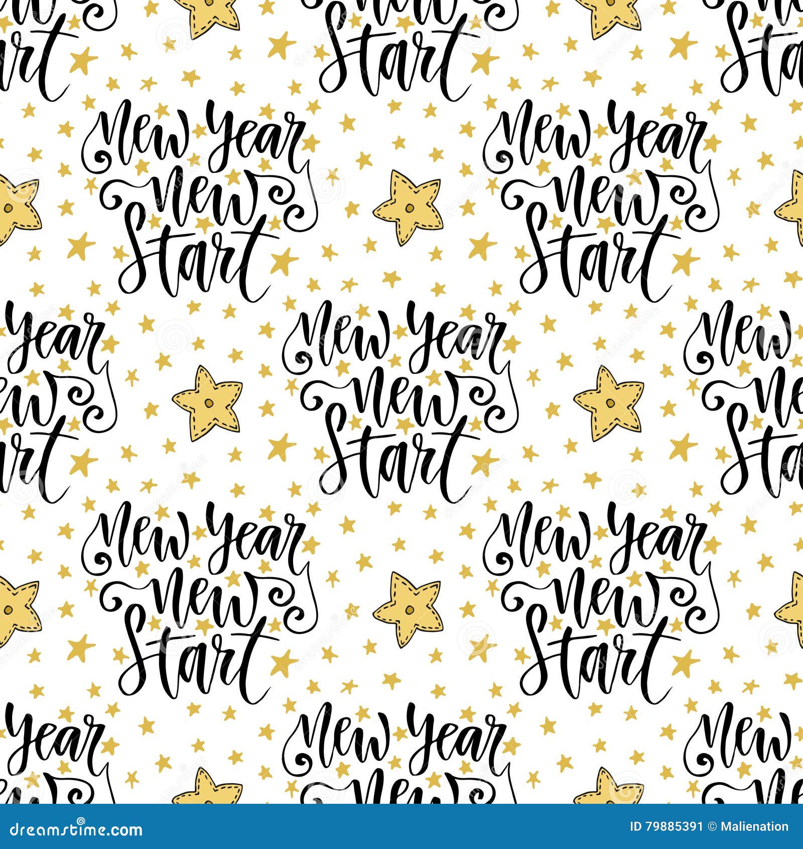 New Year New Start. Vector Seamless Pattern with Modern Calligraphy ...