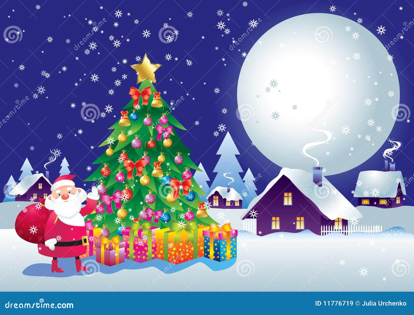 New Year night stock vector. Illustration of magic, snowflake - 11776719
