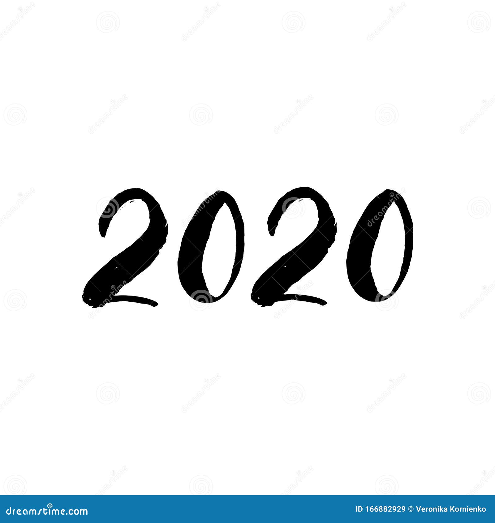 2020 New Year Numbers Isolated Doodle Design Element. Simple Black and ...