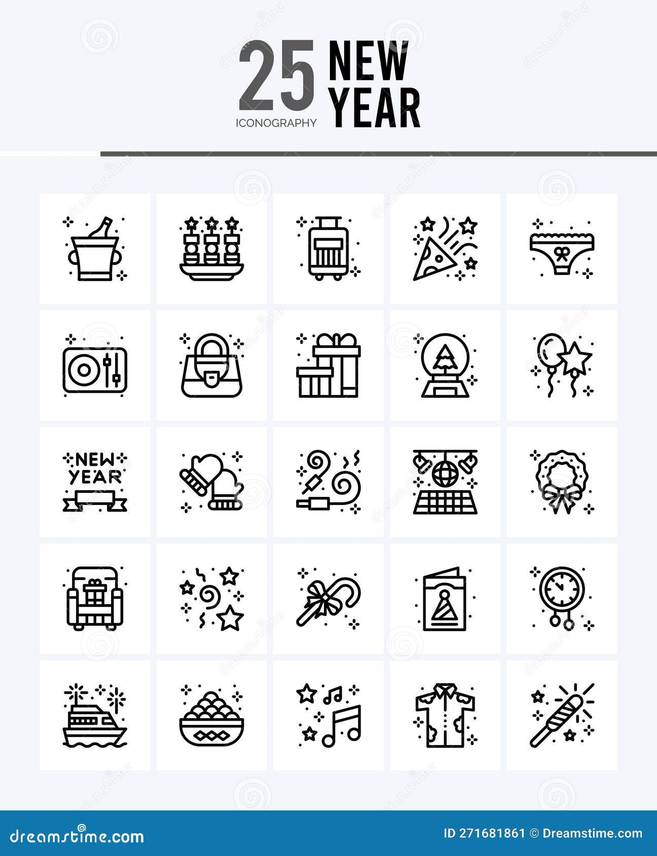 25 New Year Outline Icons Pack Vector Illustration Stock Vector ...