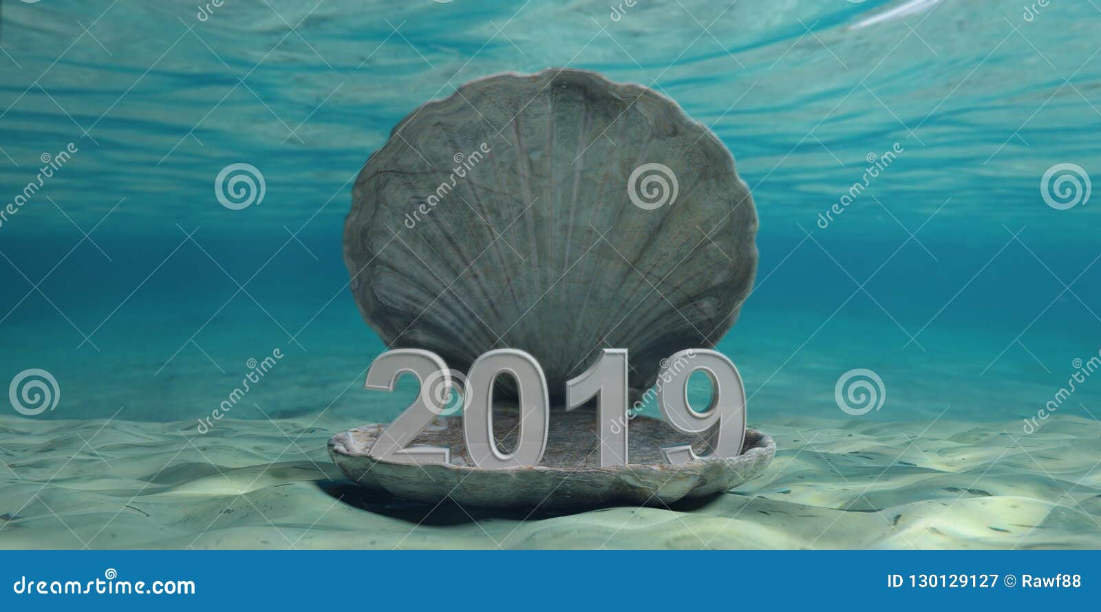 2019 New Year in an Oyster Shell Underwater, on the Seabed Stock ...