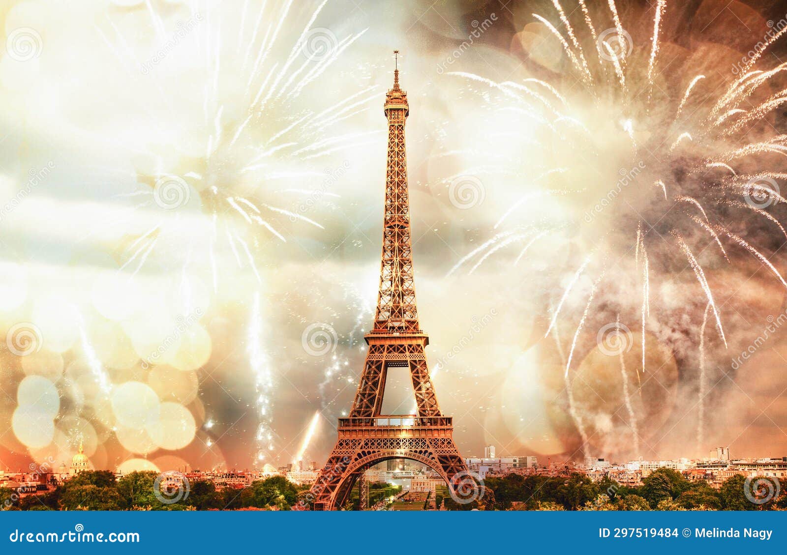 New Year in Paris Fireworks Around Eiffel Tower Stock Photo - Image of ...