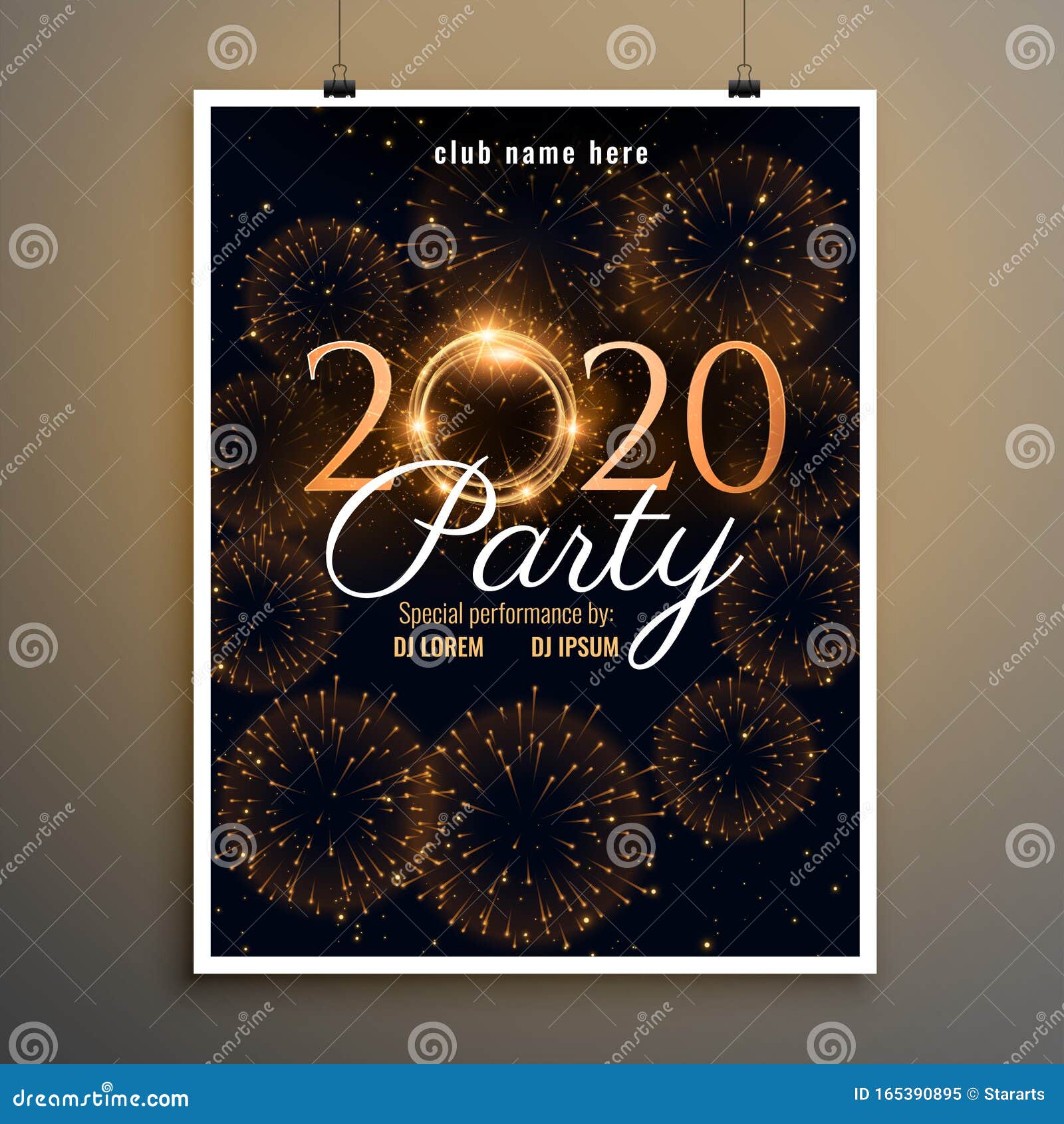 New Year 2020 Party Firework Flyer Template Design Stock Vector ...