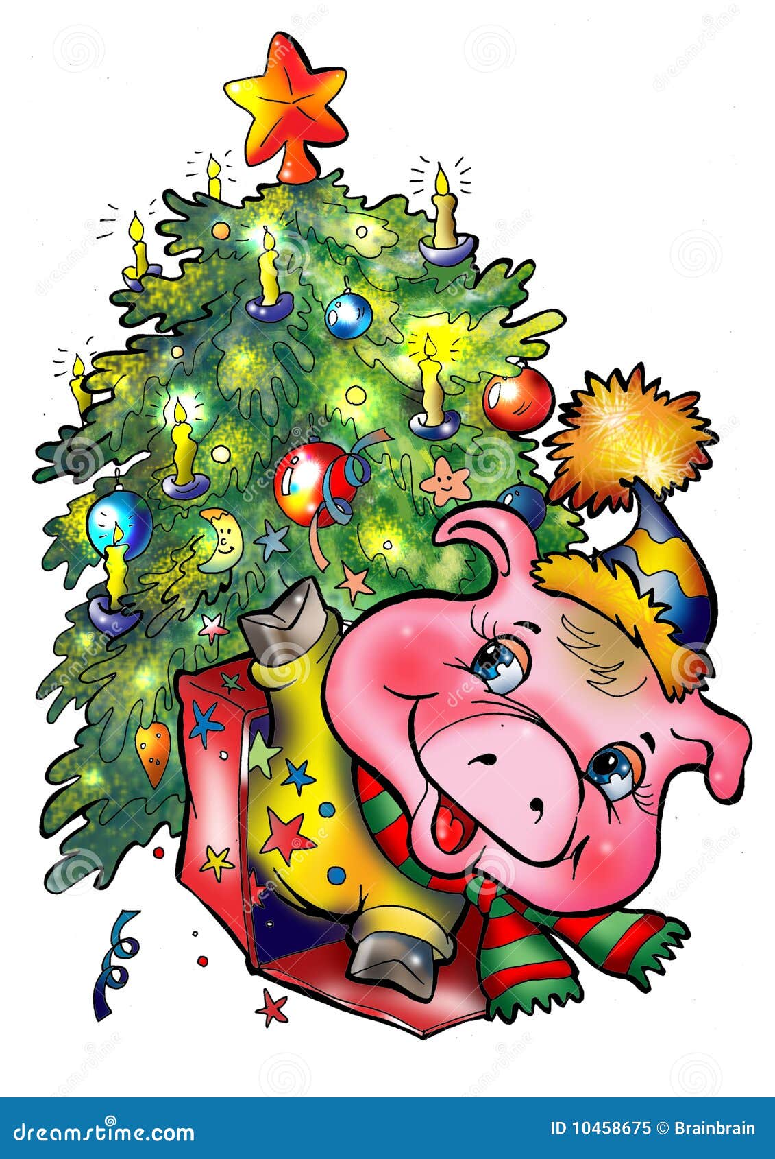 New year pig under tree stock illustration. Illustration of christmass ...