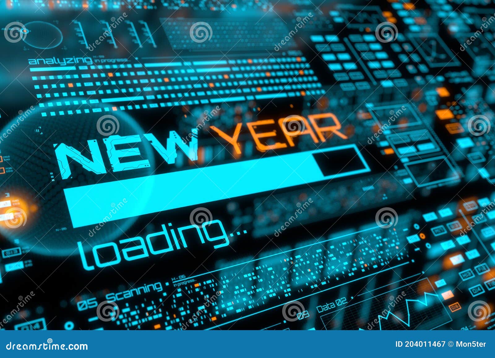 New Year Progress Bar on Digital Lcd Display with Reflection. Stock ...