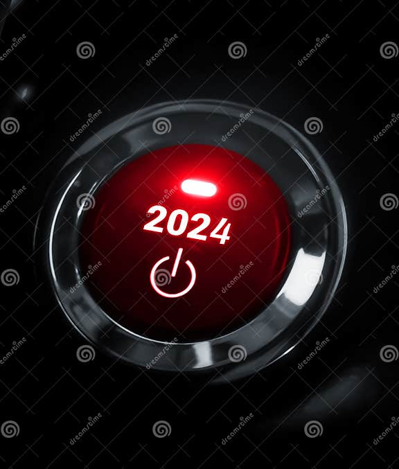 2024 New Year Push Button in Red Color with Glowing Light and Text ...