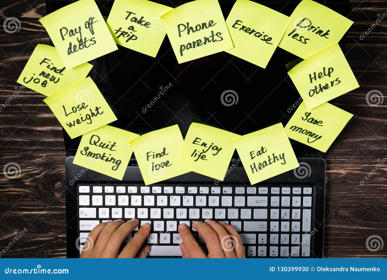 New Year Resolutions Concept - Resolutions on Post-it Notes on Notebook ...