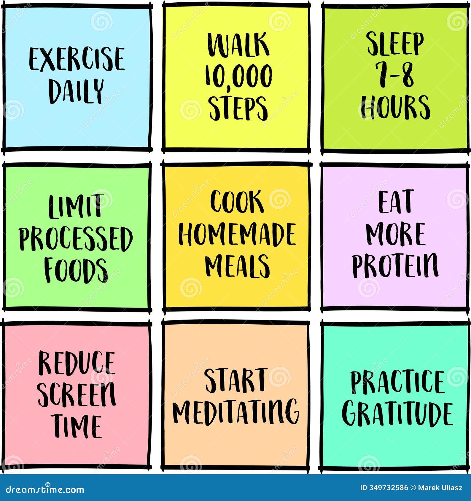 New Year Resolutions for Healthy Lifestyle - Set of Inspirational Notes ...