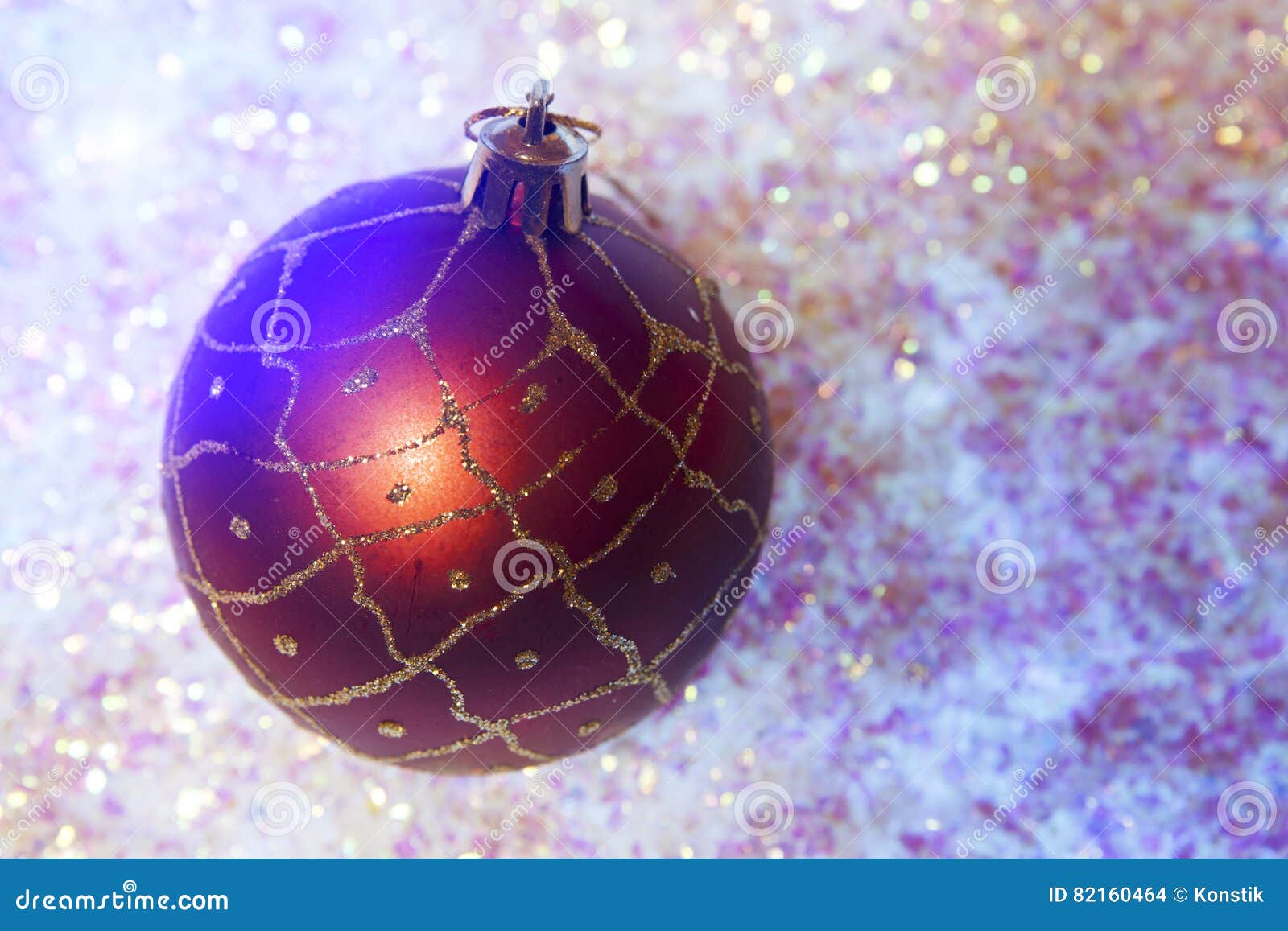 New Year`s Ball on a Background of Decorative Snow Stock Photo - Image ...