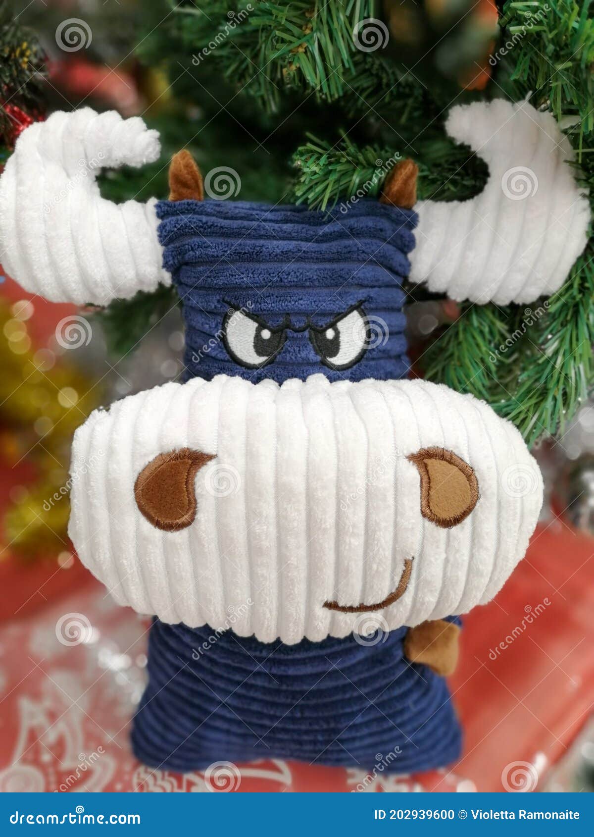 New Years Bull Under the Christmas Tree Stock Photo - Image of fire ...