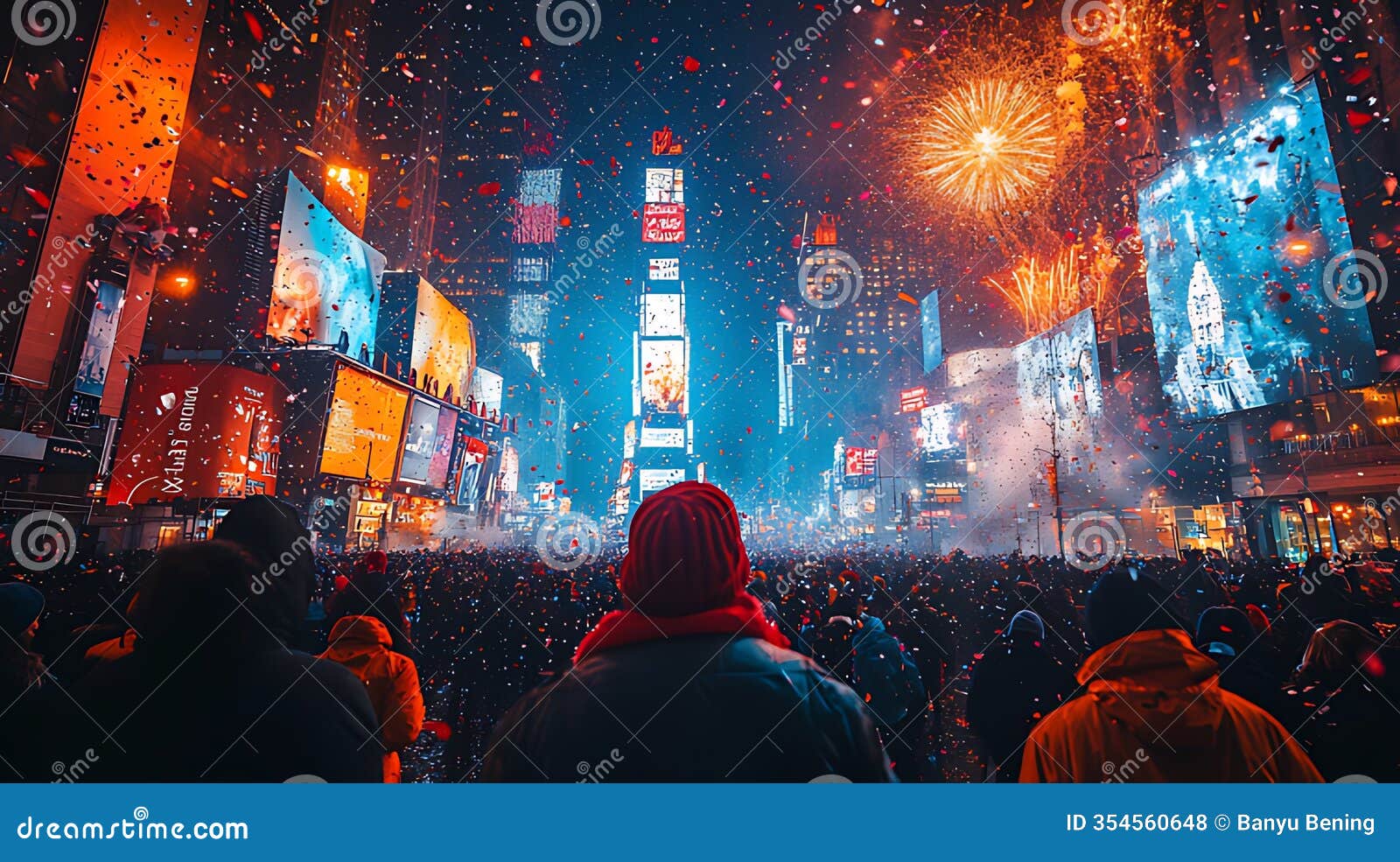 New Year S Eve Celebration in Times Square, with Fireworks and Confetti ...