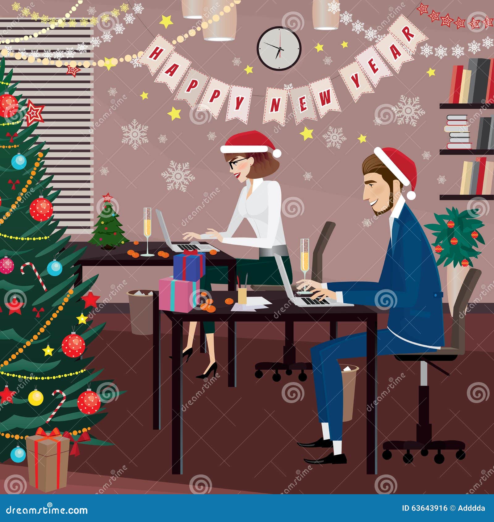 New Year s Eve at work stock vector. Illustration of decorations - 63643916