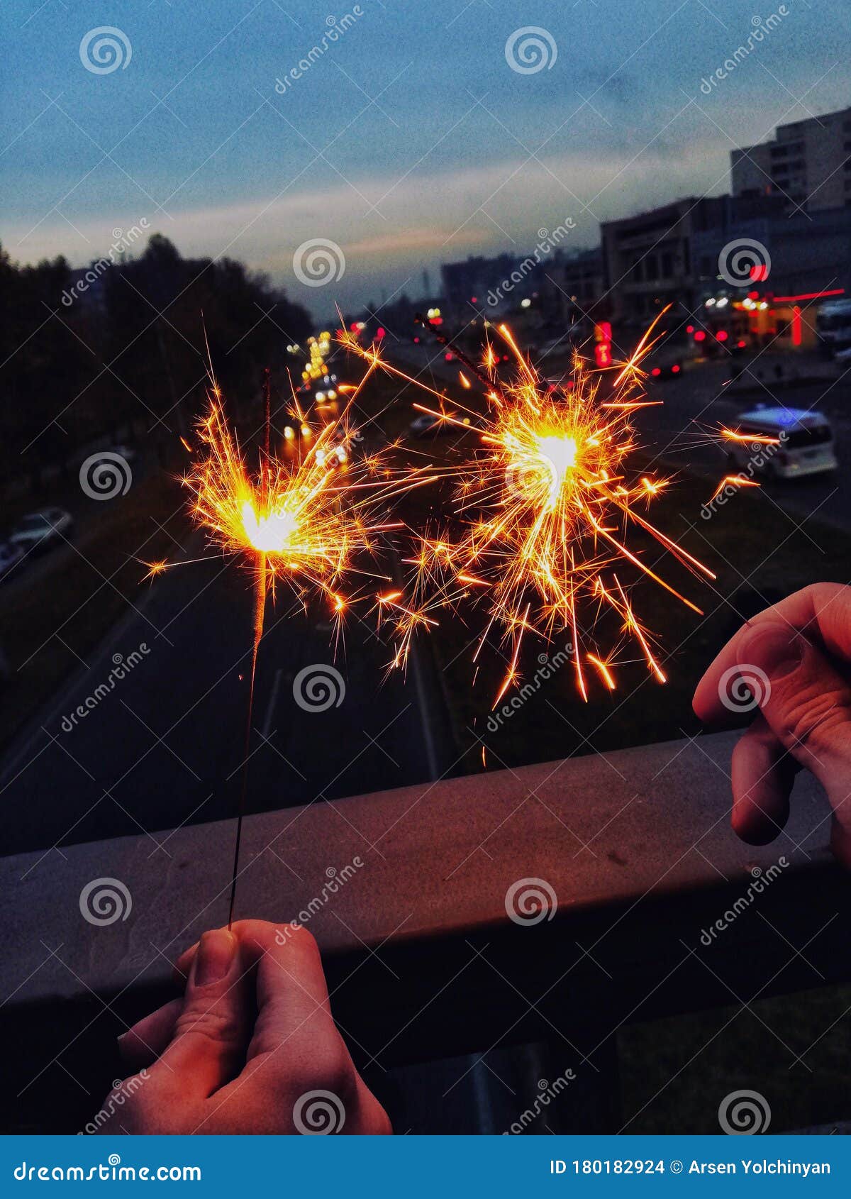 New Year S Fireworks and Beautiful Blue Sky Stock Photo - Image of ...