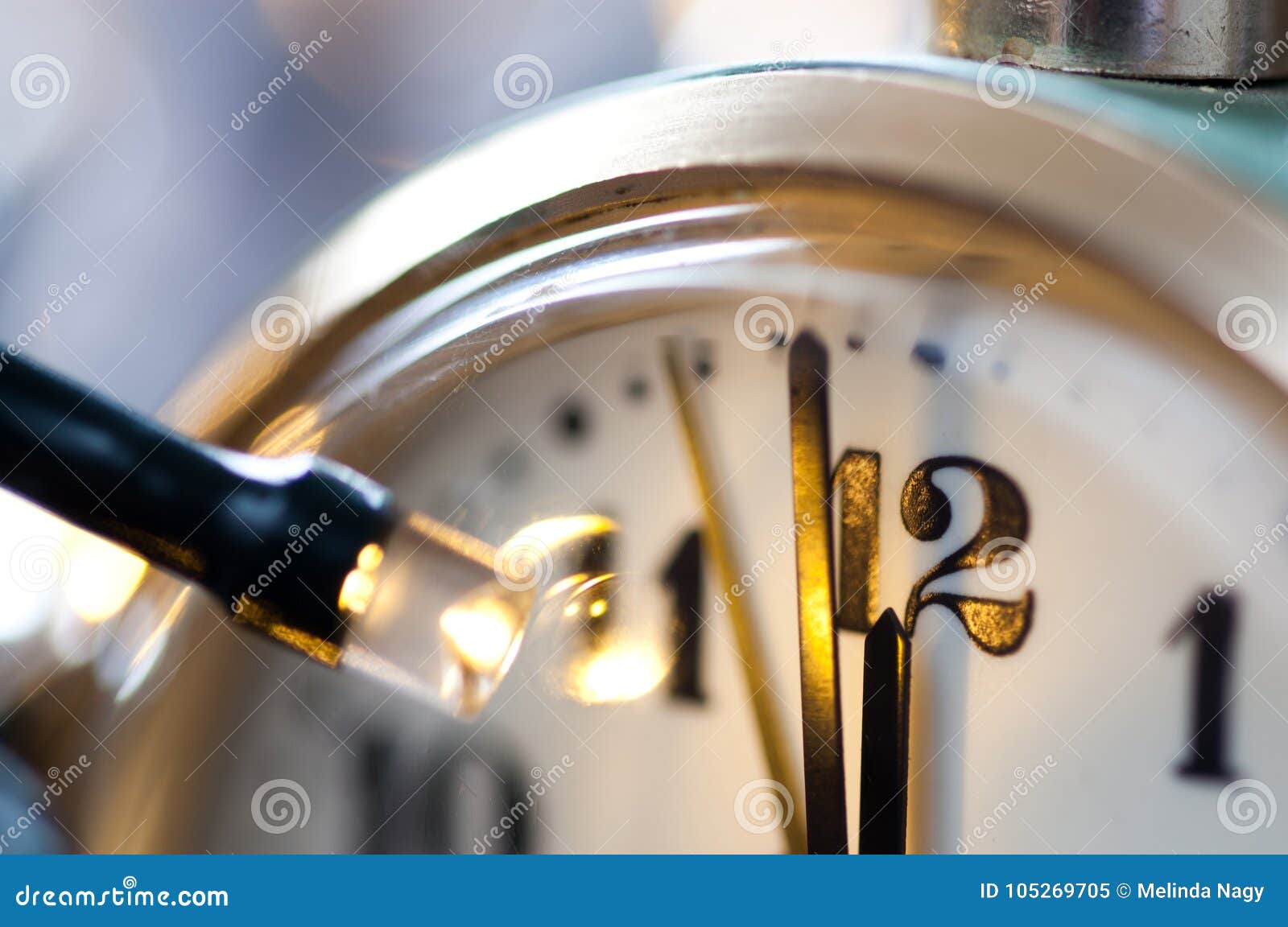 New Year S at Midnight - Clock at Twelve O Clock with Holiday Lights ...