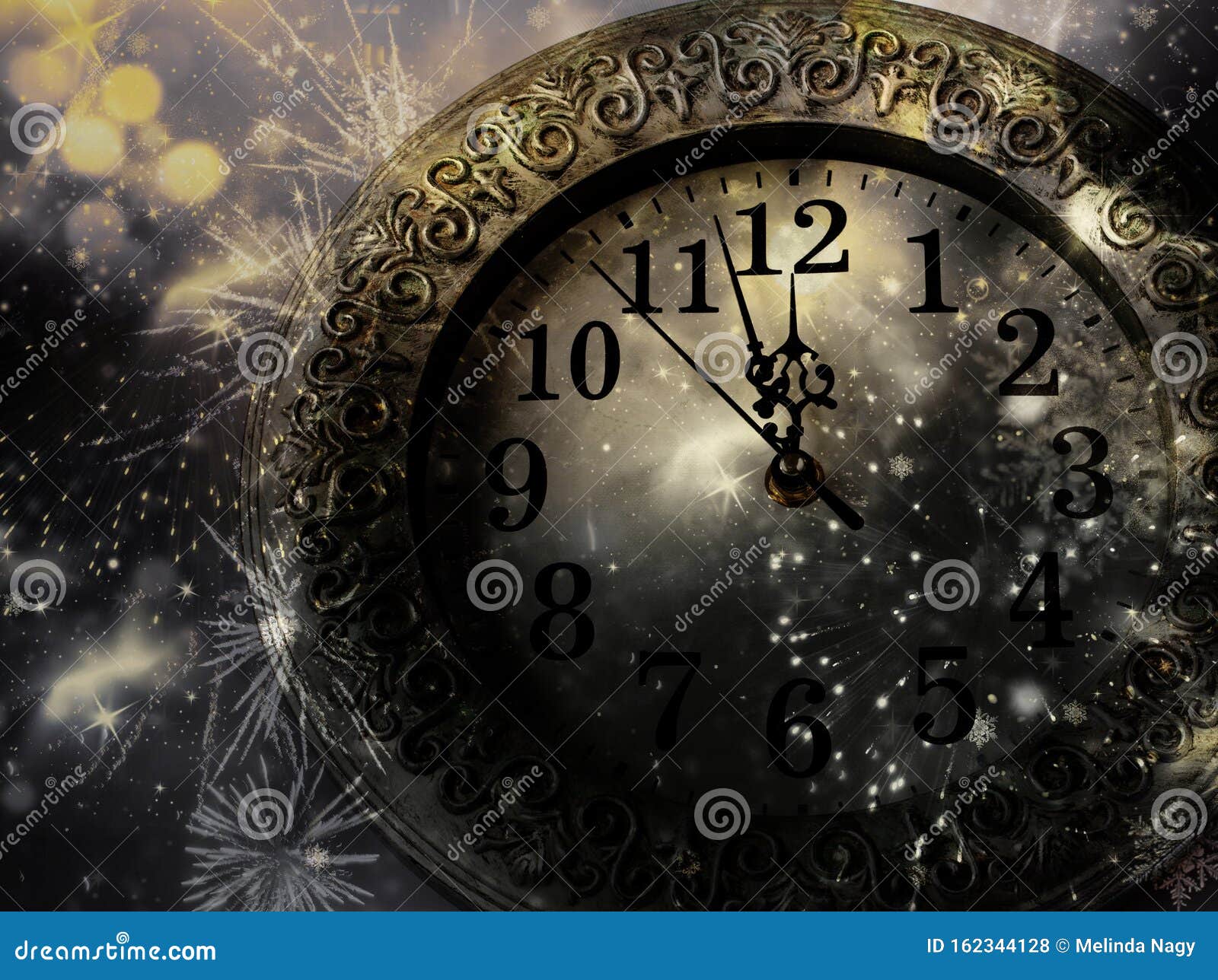 New Year& X27;s at Midnight - Clock at Twelve O& X27;clock with Holiday ...