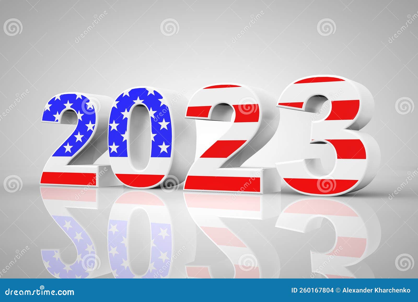 New Year 2023 Sign As USA Flag. 3d Rendering Stock Illustration ...