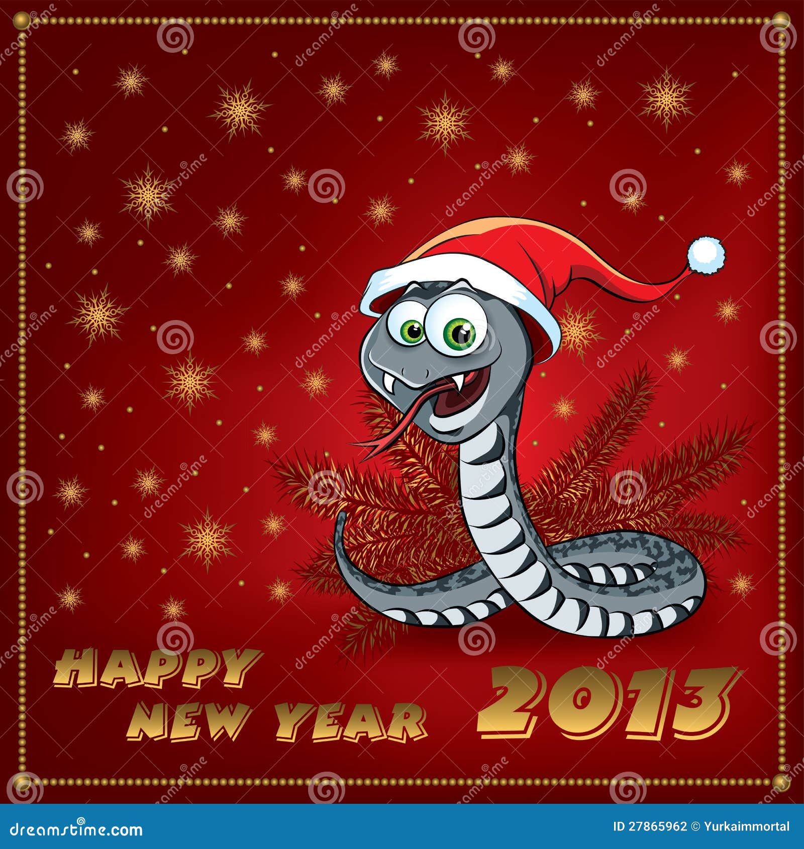 New Year Snake. Greeting Card Stock Vector - Illustration of decoration ...