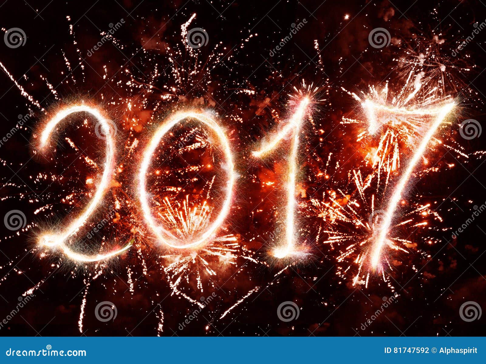 2017 New Year with Sparkle and Fireworks Stock Photo - Image of sign ...