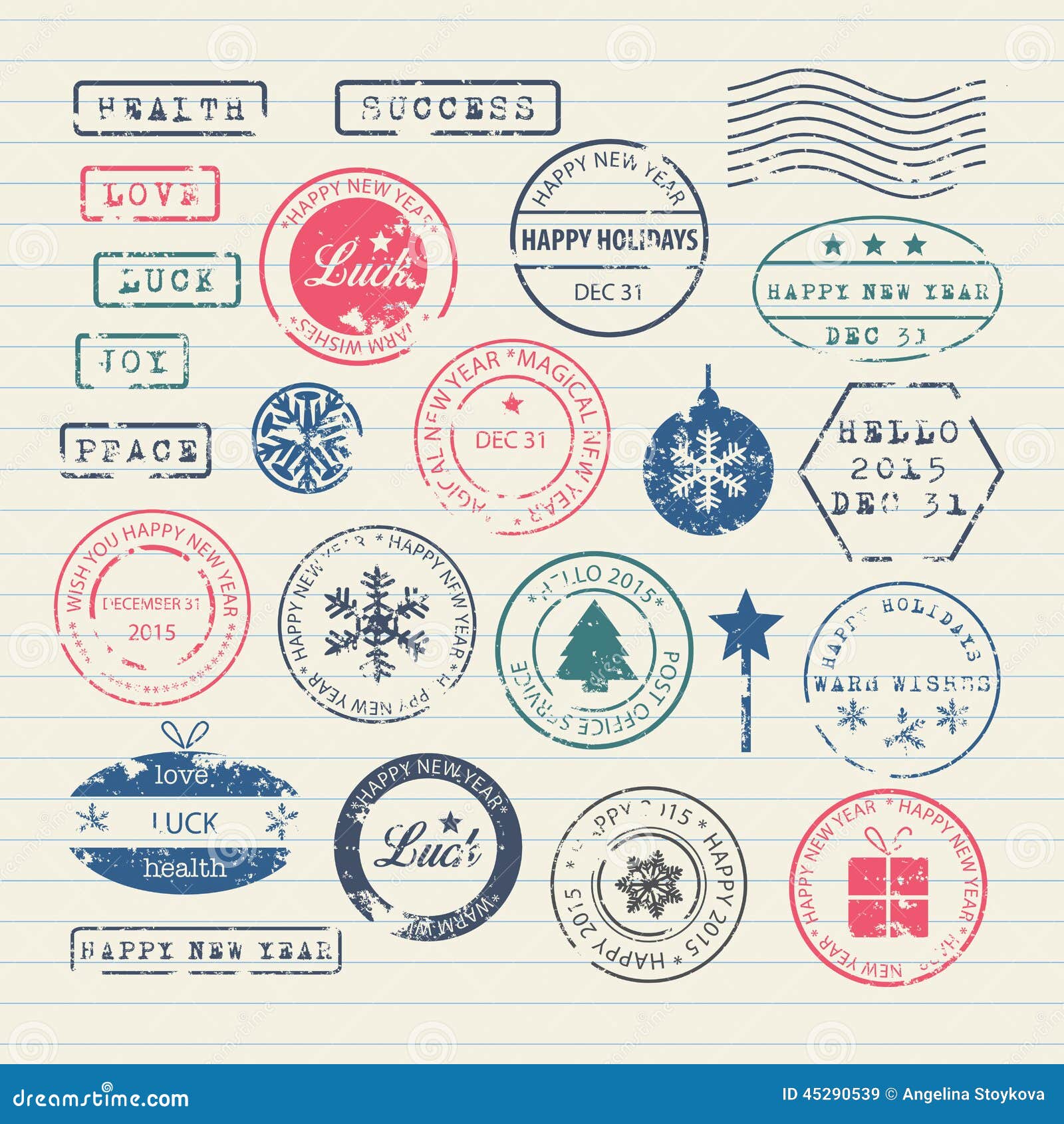 New Year stamps set stock vector. Illustration of greeting - 45290539