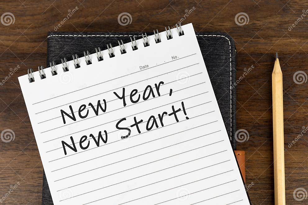 New Year, New Start Text on Note Pad with Pencil Stock Photo - Image of ...
