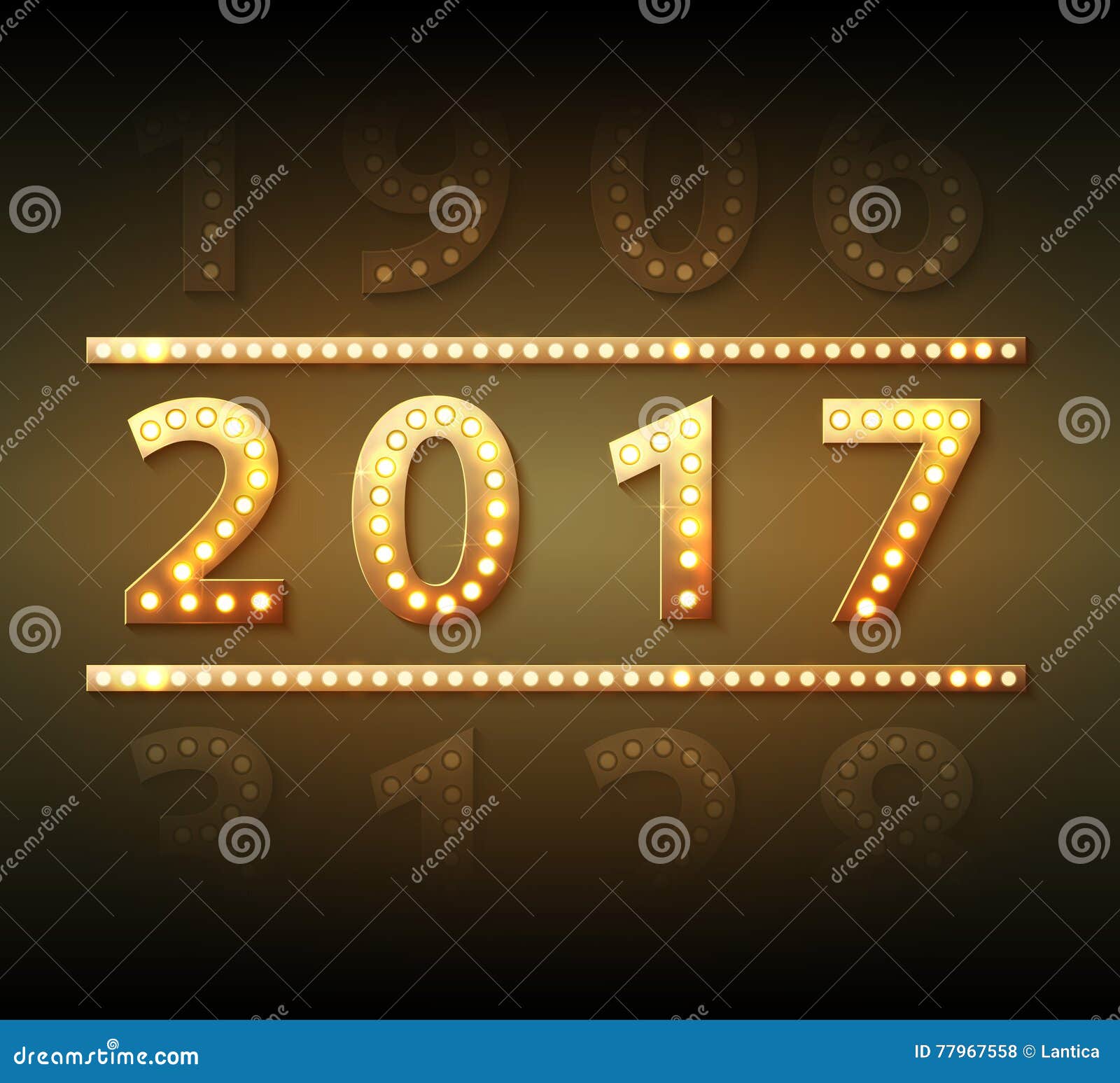 The 2017 New Year Symbol with Light Bulbs Stock Vector - Illustration ...
