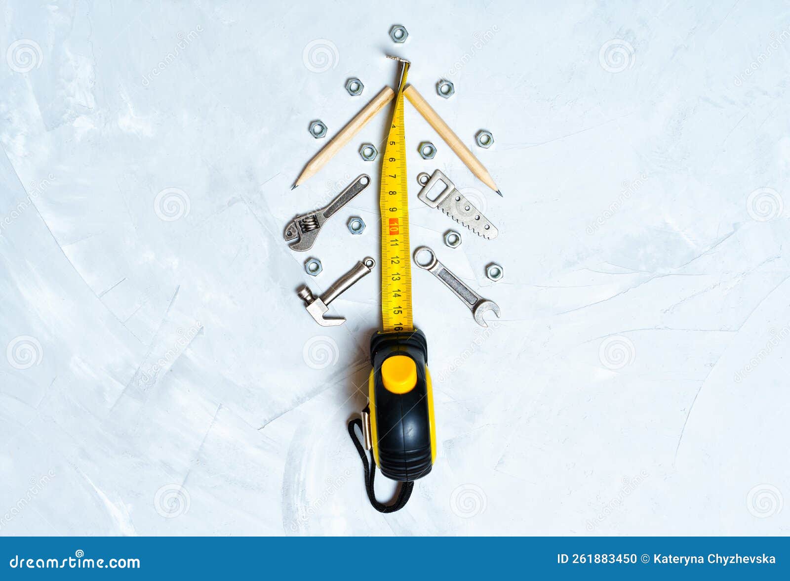 Christmas Tree Made from Roll Meter and Hand Tools Stock Photo - Image ...