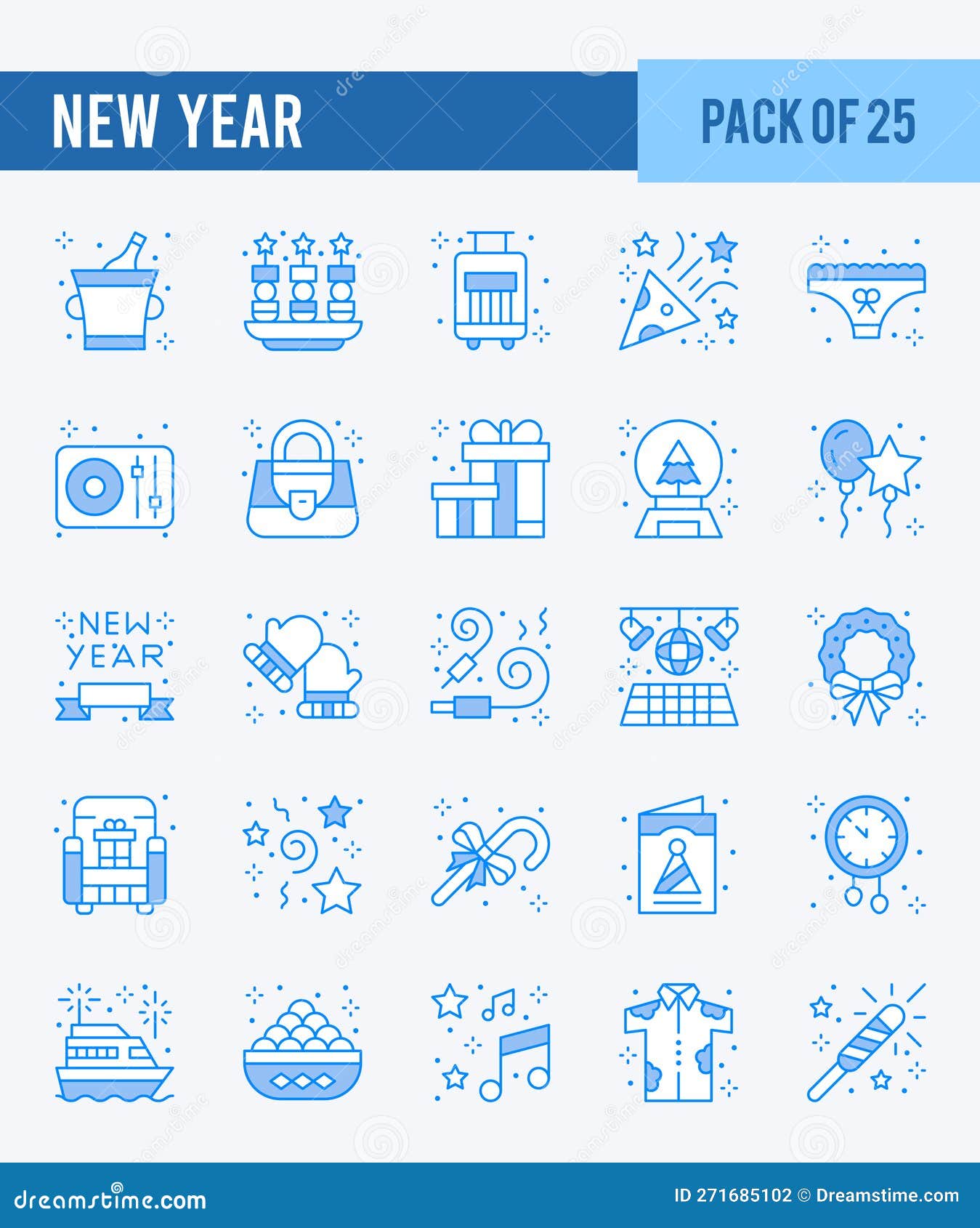 25 New Year. Two Color Icons Pack. Vector Illustration Stock Vector ...